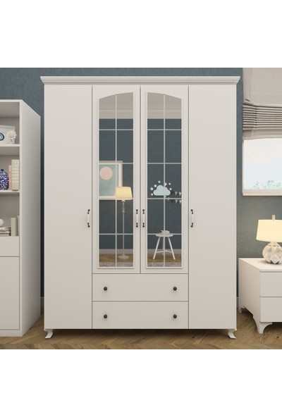 Efla Mobilya Efla Luna 4 Kapaklı 2 Çekmeceli Ayaklı Gardırop