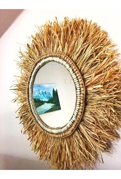 My Golden Beauty Dekoratif Aynalı Rafya Duvar Süsü