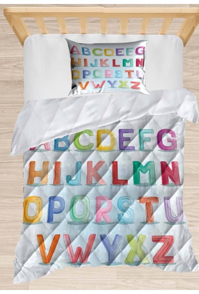 Else Halı Else Alfaber Renkli Harfler 3D Desenli Tek Kişilik Çocuk Yorgan Uyku Seti