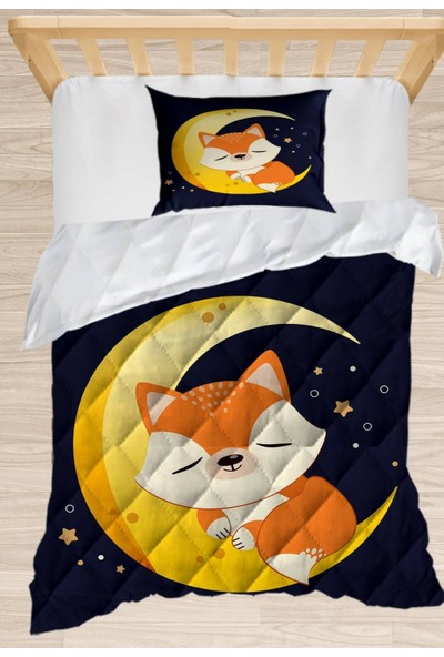 Else Halı Else Ay Uyuyan Tilkili 3D Desenli Tek Kişilik Çocuk Yorgan Uyku Seti