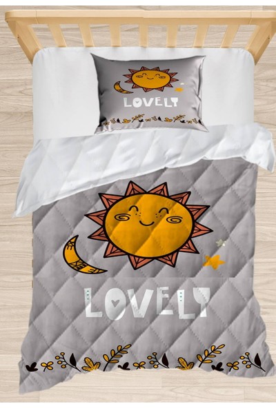 Else Halı Else Sarı Gri Sevimli Güneş 3D Desenli Tek Kişilik Çocuk Yorgan Uyku Seti