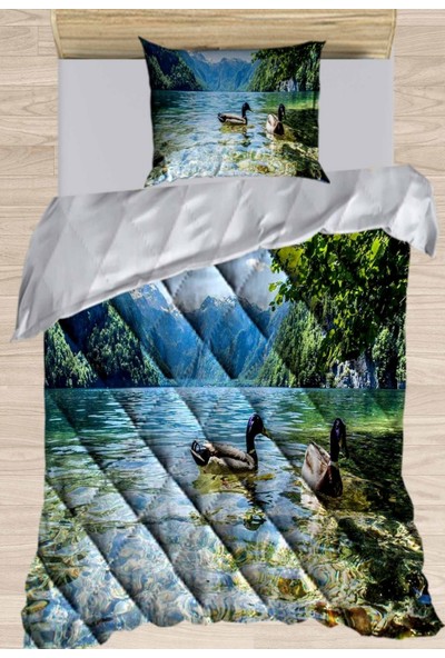 Else Halı Else Yeşil Ördekli Göl Manzara 3D Desenli Tek Kişilik Mikrofiber Yorgan Uyku Seti Else Halı Else Yeşil Ördekli Göl Manzara 3D Desenli Tek Kişilik Mikrofiber Yorgan Uyku Seti