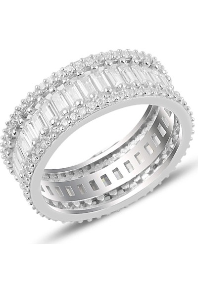 Mercan Silver Gümüş Baget Taşlı Tamtur Yüzük