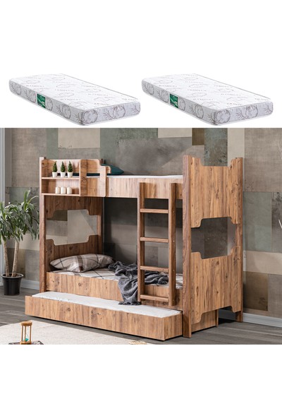MDF Profil Ranza, Avrasya Ayrılabilir Ranza, Ceviz Yavrulu Ranza + 2 Adet Comfort Yatak MDF Profil Ranza, Avrasya Ayrılabilir Ranza, Ceviz Yavrulu Ranza + 2 Adet Comfort Yatak