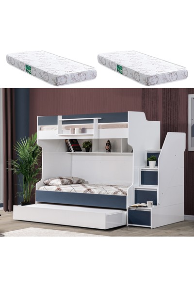Setay Ranza, Cesur 3lü Yavrulu Ranza, Mavi + 2 Adet Comfort Yaylı Yatak Setay Ranza, Cesur 3lü Yavrulu Ranza, Mavi + 2 Adet Comfort Yaylı Yatak