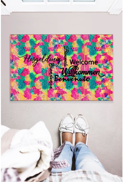 Buket Home Hoşgeldiniz Welcome Dekoratif Kapı Önü Paspası
