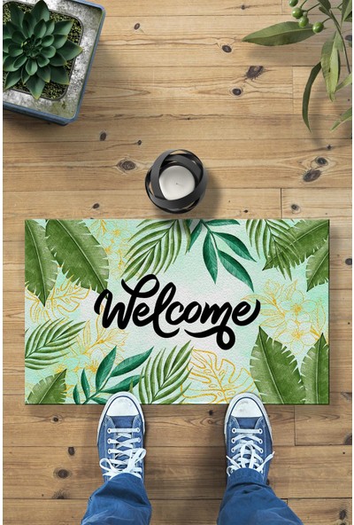 Buket Home Welcome Palmiye Dekoratif Kapı Önü Paspası