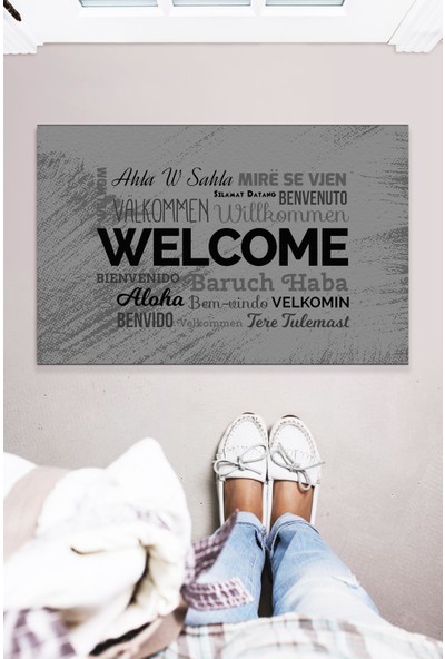 Buket Home Welcome Baruch Haba Aloha Dekoratif Kapı Önü Paspası