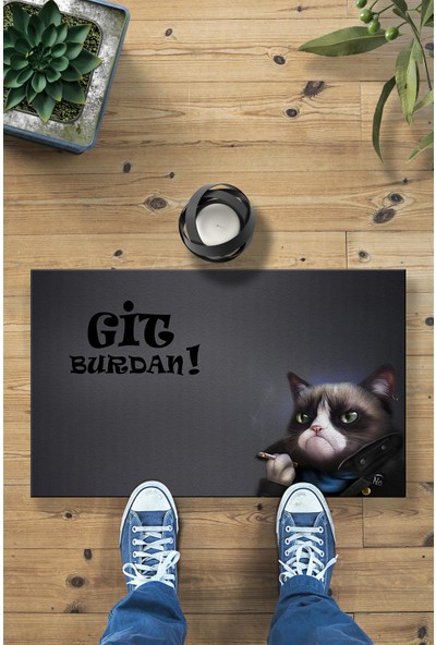 Buket Home Git Buradan Koyu Kedi Dekoratif Kapı Önü Paspası