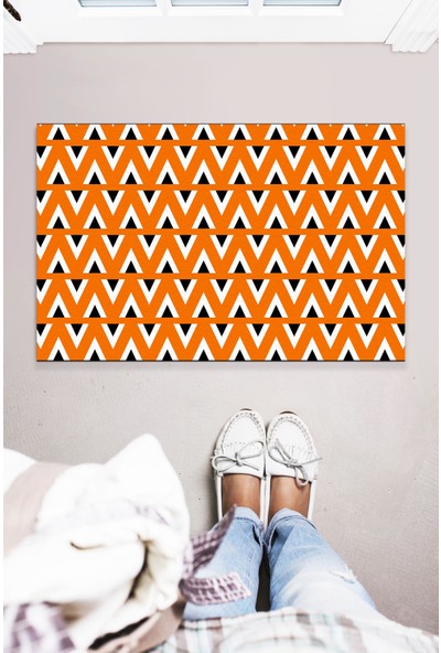 Buket Home Oranj Zigzag Dekoratif Kapı Önü Paspası