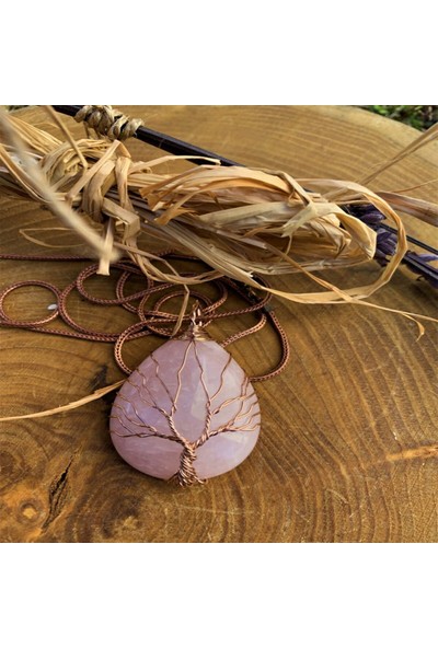 NehirTaş Pembe Kuvars Hayat Ağacı Kolye NehirTaş Pembe Kuvars Hayat Ağacı Kolye