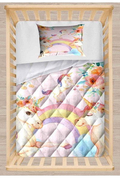 Else Pembe Gökkuşağı Unicorn Atlar Kapitoneli 3D Desenli Bebek Yorgan Uyku Seti Else Pembe Gökkuşağı Unicorn Atlar Kapitoneli 3D Desenli Bebek Yorgan Uyku Seti