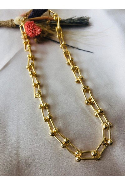 Bioaksesuar Kadın Gold Renk Kararmaz Çelik Kolye
