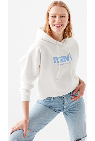 Mavi Kadın Mavi Logo Baskılı Beyaz Sweatshirt 168334-33389