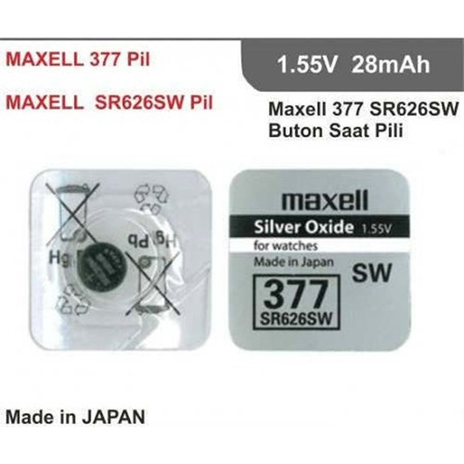 Maxell SR-626SW Para Pil (377) - Adet Fiyatı - Taksit Seçenekleri