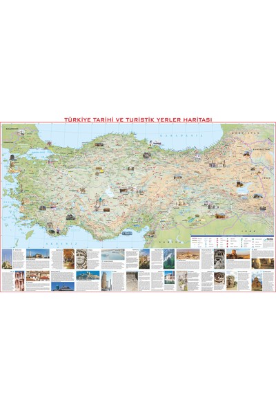 Gürbüz Yayınları Türkiye Tarihi ve Turistik Yerler Haritası 70 x 100 cm