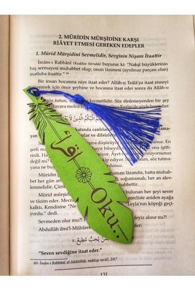 Püsküllü Ahşap Kitap Ayraç - Oku - Ikra - Yeşil