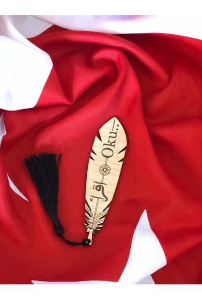 Püsküllü Ahşap Kitap Ayraç - Oku - Ikra - Akağaç