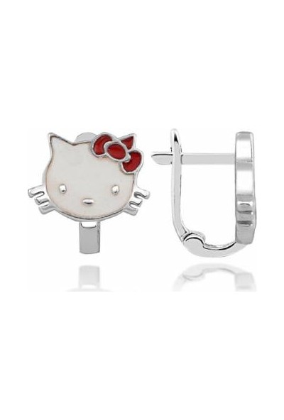 Gülüş Gümüş Hello Kedicik Mineli J Çocuk Küpesi Gümüş