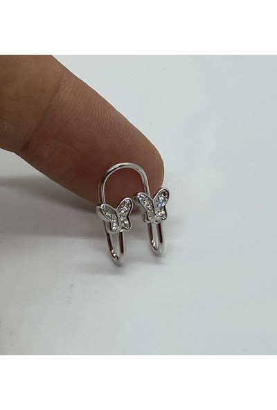 Gülüş Gümüş Zirkon Taşlı Kelebekli Kıkırdak Küpe