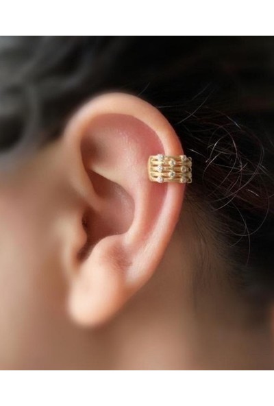 Gümüş Zirkon Taşlı Kıkırdak Küpe Altın Kaplama