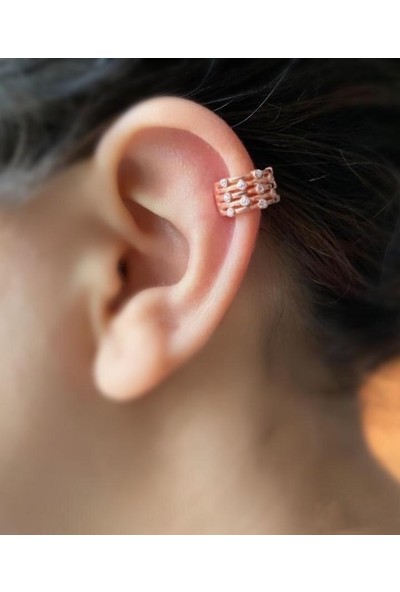 Gümüş Zirkon Taşlı Kıkırdak Küpe Rose