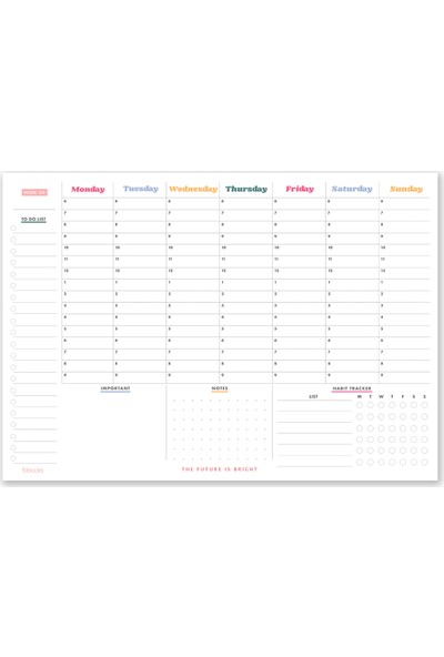 FAbooks The Future Is A4 Brıght - Beyaz Haftalık Planlayıcı Bloknot