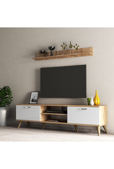 Tanmob Mega 180'li L Raflı Tv Ünitesi Çam-Beyaz - TVU0103