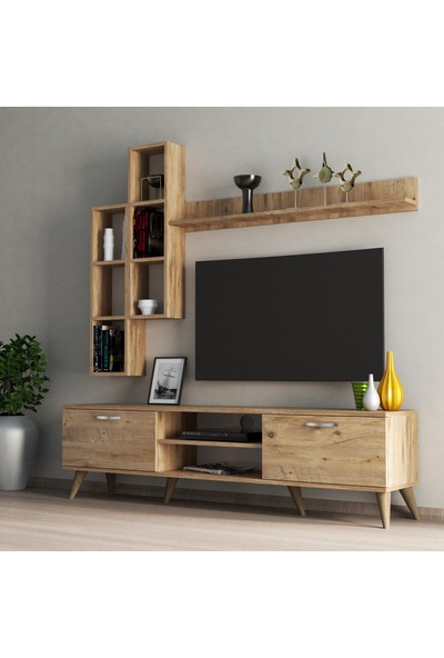 Tanmob Mega 180'li Kitaplıklı Raflı Tv Ünitesi Çam - TVU0302
