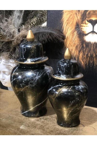 Hk Siyah Mermer Desenli 2'li Şah Küp