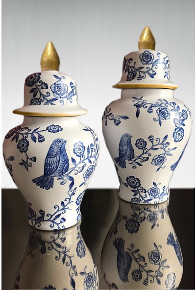 Hk Bleu Blanc Çini Desenli Şah Küp 2'li El Yapımı Küçük Boy