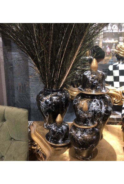 Hk Siyah Mermer Desenli 3'lü El Yapımı Şah Küp