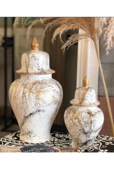 Hk Beyaz Mermer Desenli 2'li Şah Küp