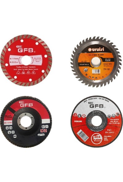 Gfb 4'lü 115 Lik Mermer Ahşap Sunta Granit Demir Taş Fayans Kesme Disk Seti Gfb 4'lü 115 Lik Mermer Ahşap Sunta Granit Demir Taş Fayans Kesme Disk Seti