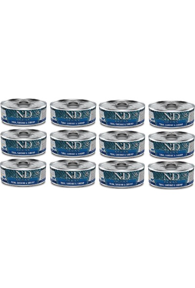 N&d Ocean Tahılsız 12 Adet Ton Sardalya Karides Yetişkin Yaş Mama 80 gr N&d Ocean Tahılsız 12 Adet Ton Sardalya Karides Yetişkin Yaş Mama 80 gr