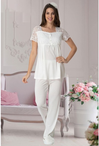 Carpediem Kadın Ekru Lohusa Pijama Takımı Carpediem Kadın Ekru Lohusa Pijama Takımı
