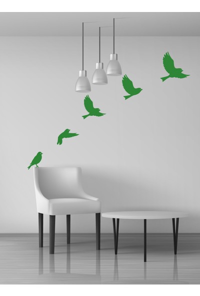 Uçan Kuşlar Dekoratif Duvar Sticker Kuş Sürüsü Yeşil (10 Adet) Ths-02-01-05