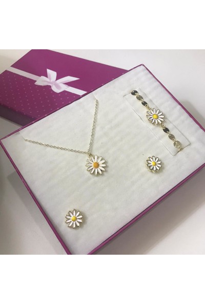 Vişneli Taş Işlemeli Bayan Kolye Küpe Bileklik Seti