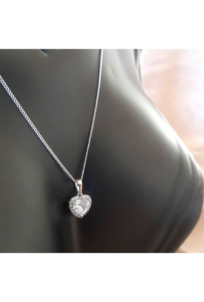 BiTakı Kalpli Zirkon Taşlı Vakumlu Rodyum Kaplama Kolye