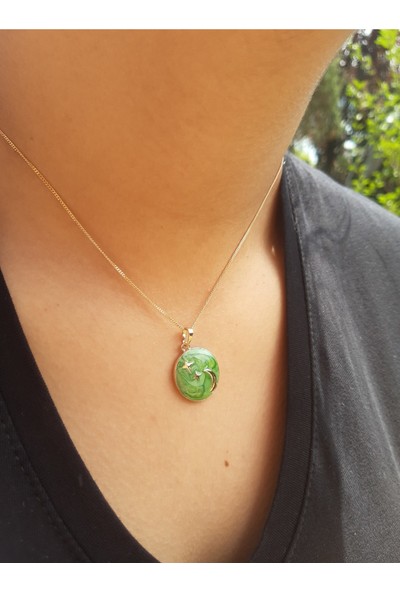 BiTakı Yeşil Sedef Taşlı Rodyum Kaplama Yuvarlak Kolye BiTakı Yeşil Sedef Taşlı Rodyum Kaplama Yuvarlak Kolye