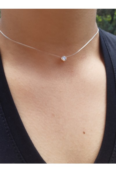 BiTakı Zirkon Tek Taşlı Rodyum Kaplama Hayalet Zincir