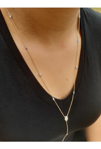 BiTakı Kristal Üç Taşlı Muhteşem Zirkon Kolye