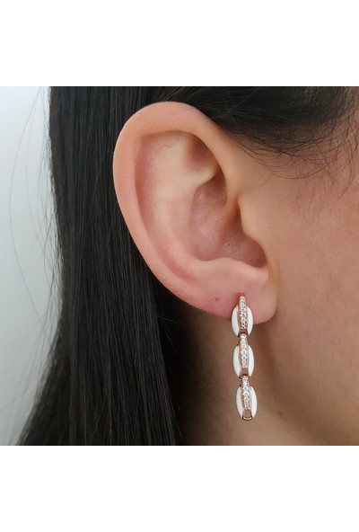 Medcezir Üçlü Taşlı Mineli Gümüş Küpe