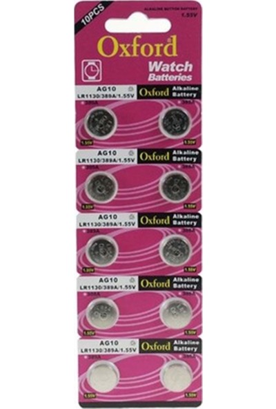 Oxford AG10 LR1130 389 Alkalin 10 Lu Düğme Pil Oxford AG10 LR1130 389 Alkalin 10 Lu Düğme Pil