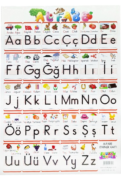 Hiçdurmaal 1. Sınıflar Için Harfleri Öğrenmeye Yardımcı Olan A4 Alfabe Etkinlik Kartı