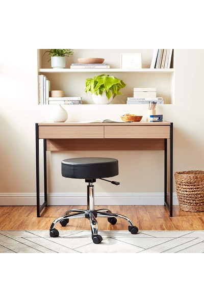 Depolife Krom Ayaklı Ofis Kasiyer Taburesi 360 Derece Tekerlekli Deri Döşeme Oturak Eczane Laboratuvar