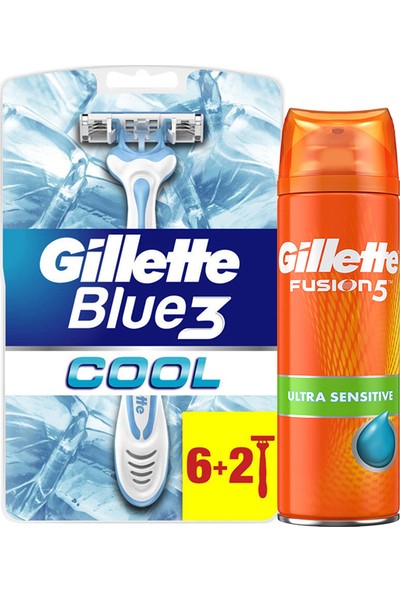 Gillette Blue3 Cool Serinletici Tıraş Bıçağı 8 Lİ + Ultra Hassas Tıraş Jeli 75ML Gillette Blue3 Cool Serinletici Tıraş Bıçağı 8 Lİ + Ultra Hassas Tıraş Jeli 75ML