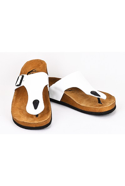 Moosefield Deri Beyaz Erkek Terlik