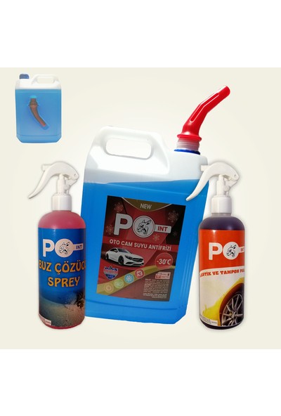 Point Cam Suyu + Buz Çözücü Sprey Lastik ve Tampon Parlatıcı 3'lü Set