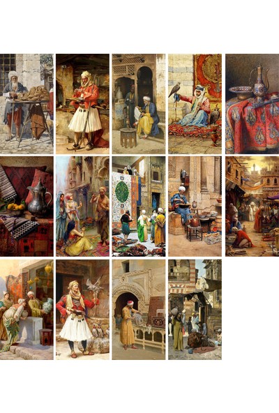 Tellgraf Osmanlı Dönemi Yağlı Boya Tablo Görünümlü Kartpostal Set 8 x 15 cm